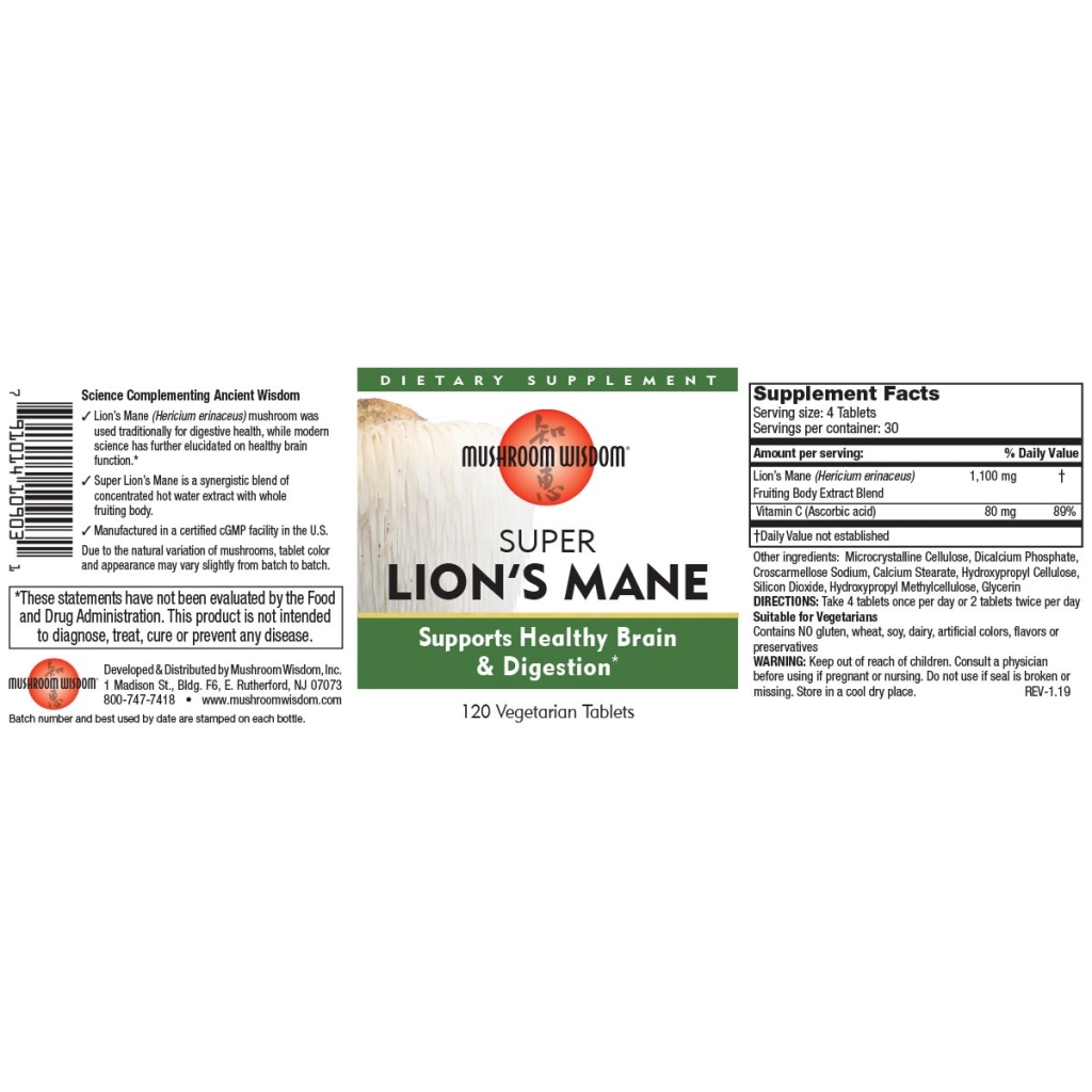 SUPER LION'S MANE, 120 Tablets - Mushroom Wisdom Inc.